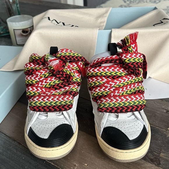 Lanvin | Shoes | Lanvin Paris Sneakers Shoes Slid On Low Top Curb Mules Black White Green Red 38 ...